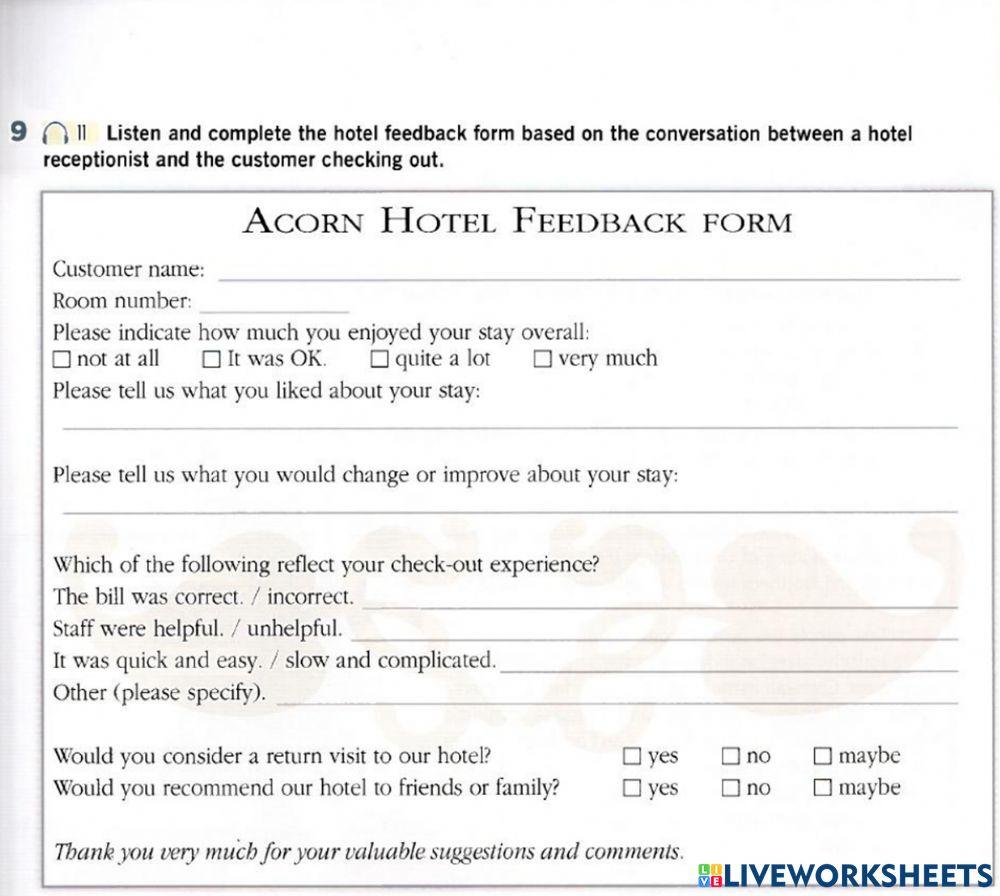 Hotel check-out | Free Interactive Worksheets | 7026096