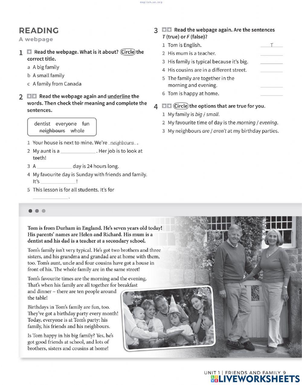 Reading: a webpage online exercise for | Live Worksheets