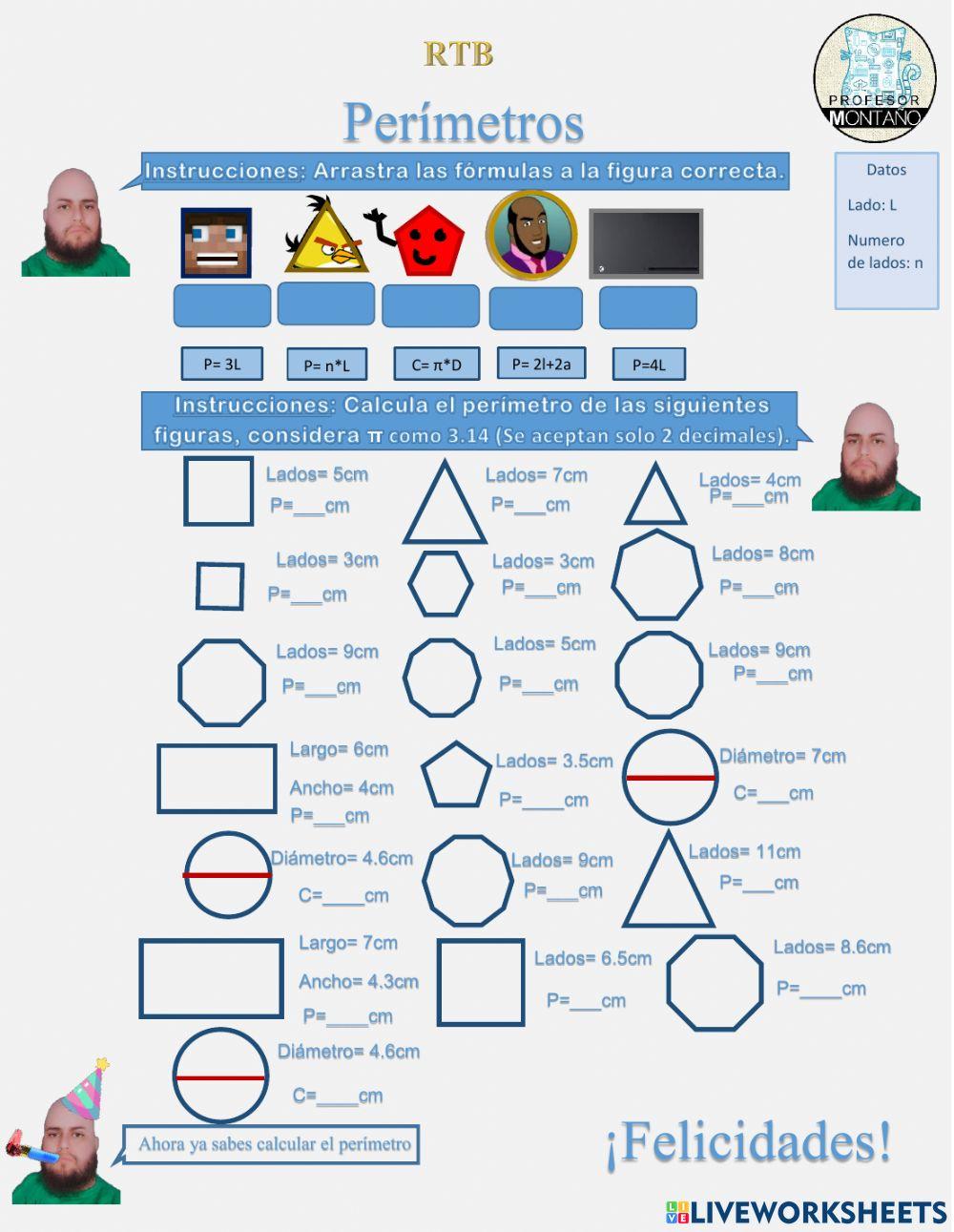 3B-E2-Cálculo de Perímetros activity | Live Worksheets