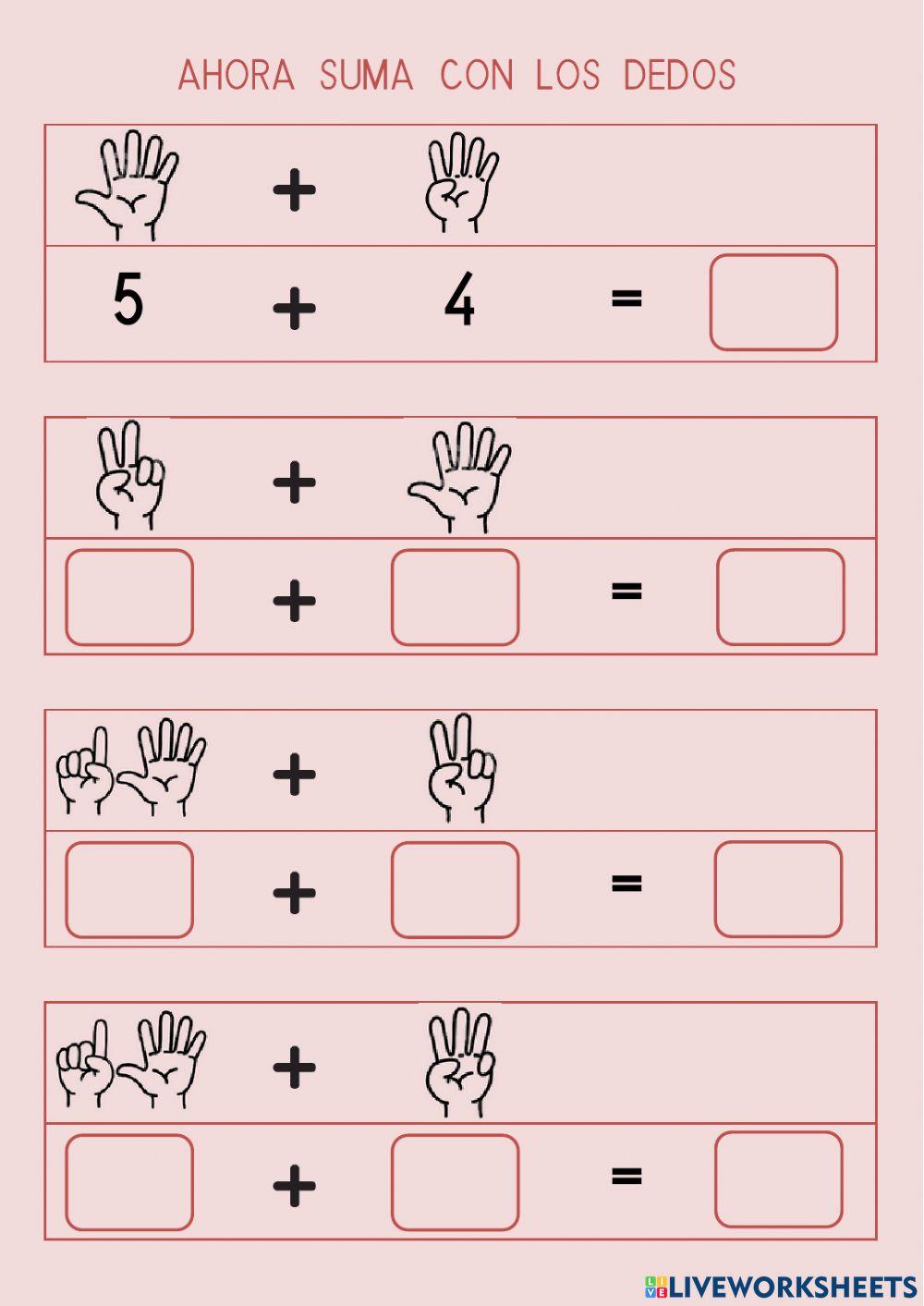 Sumas con los dedos hasta el 10 worksheet | Live Worksheets