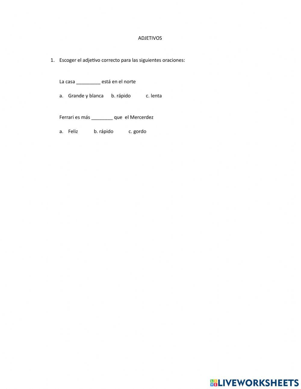 Adjetivos Online Exercise For Sexto Live Worksheets