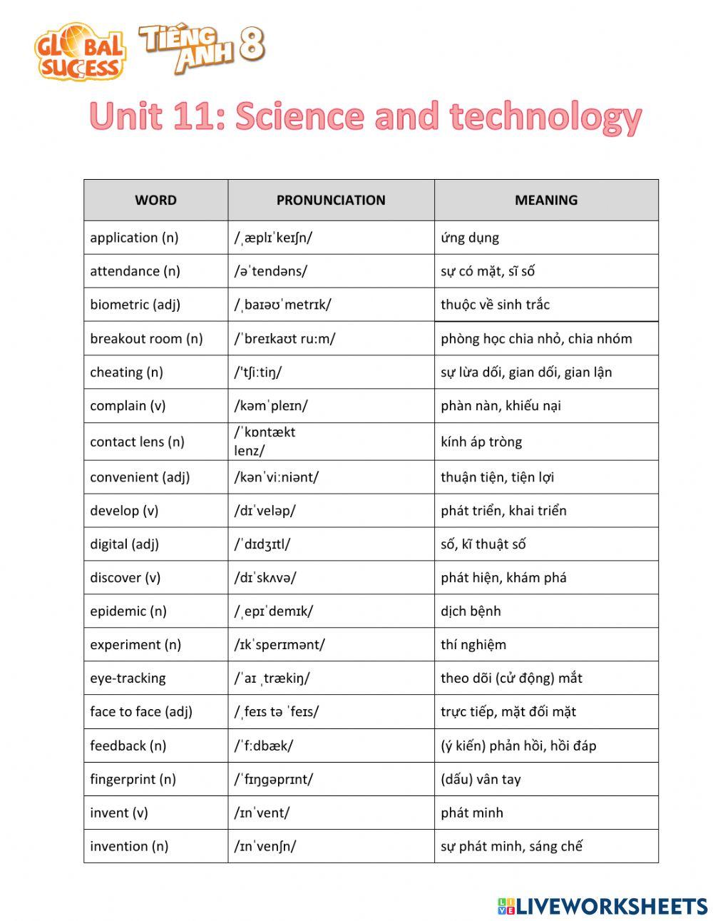 TiengAnh8-Unit11-NguyenHuuPhong worksheet | Live Worksheets