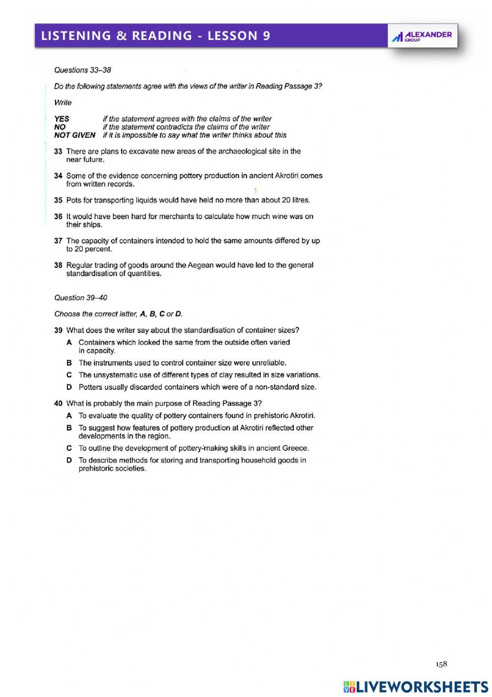 ONL-Intensive-Les.10-HW-Reading worksheet | Live Worksheets