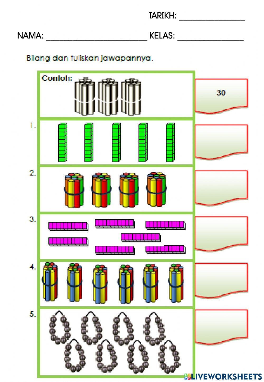 BILANG OBJEK SEPULUH-SEPULUH online exercise for | Live Worksheets