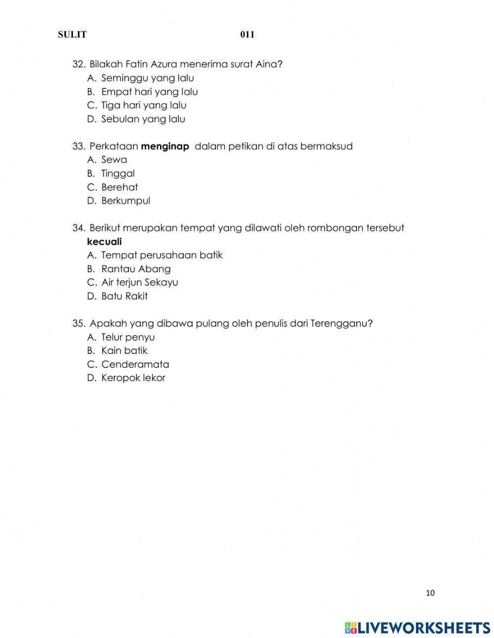 BM Kertas 2 worksheet | Live Worksheets