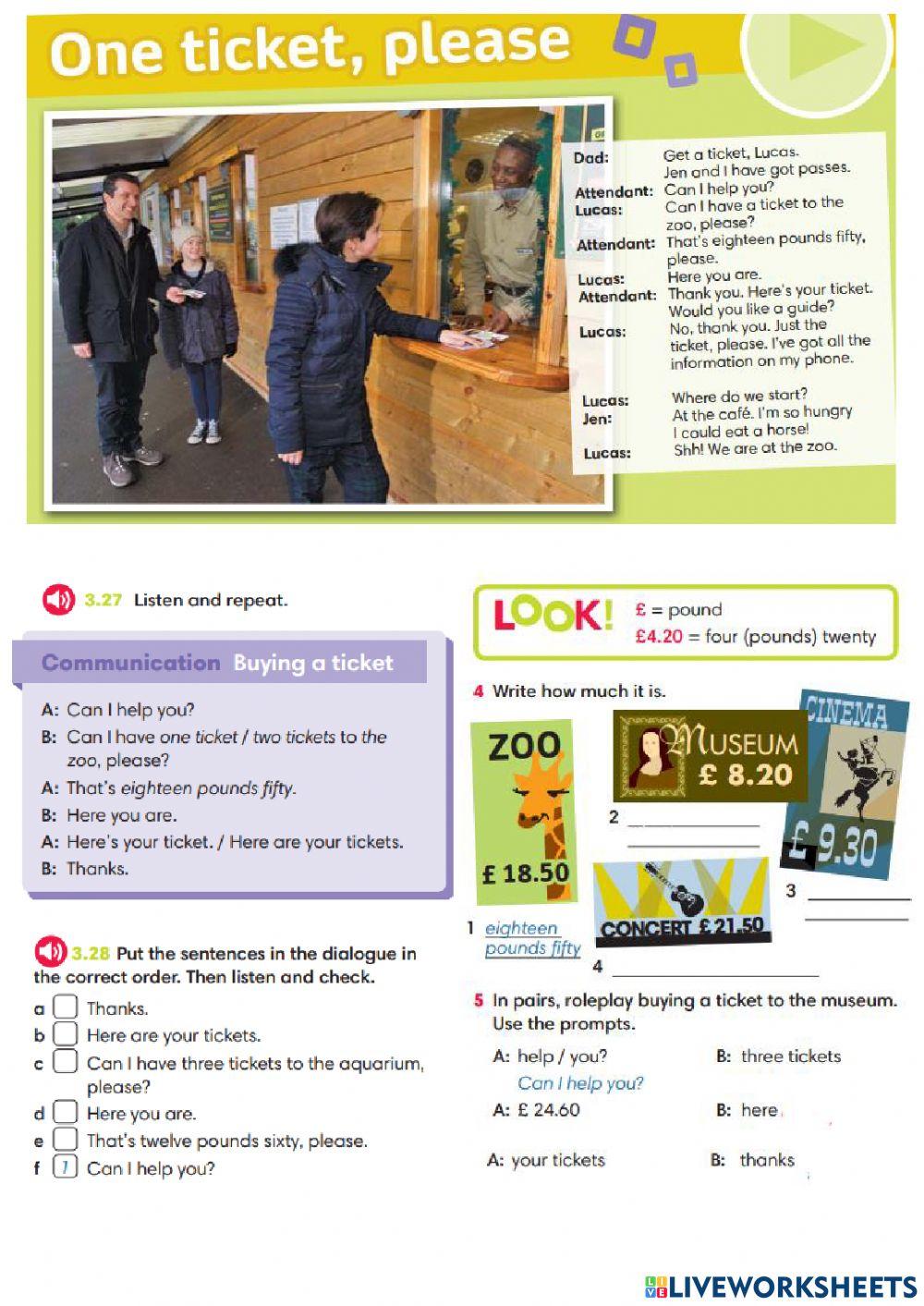 33 tickets | Free Interactive Worksheets | 7026963