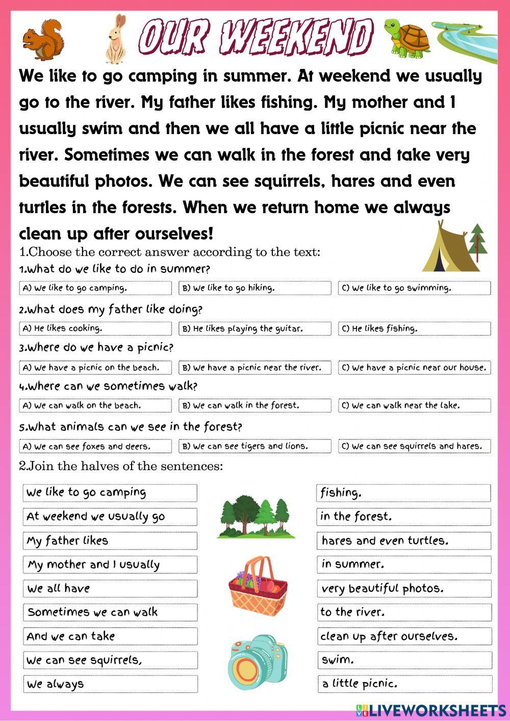 A1 reading - Ou… | Free Interactive Worksheets | 7027064