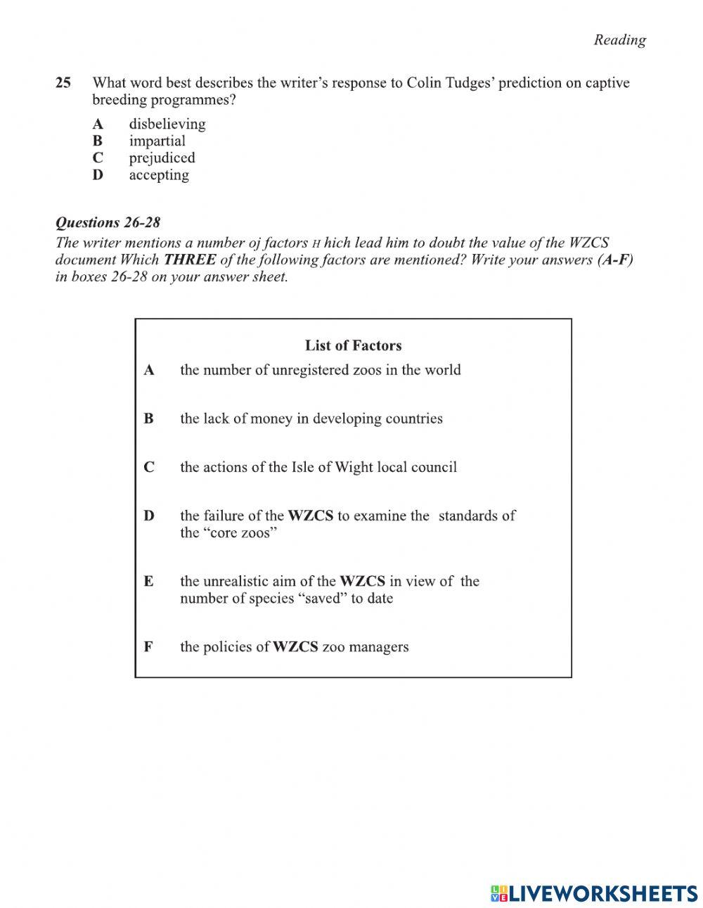 Reading task 2 … | Free Interactive Worksheets | 7027091