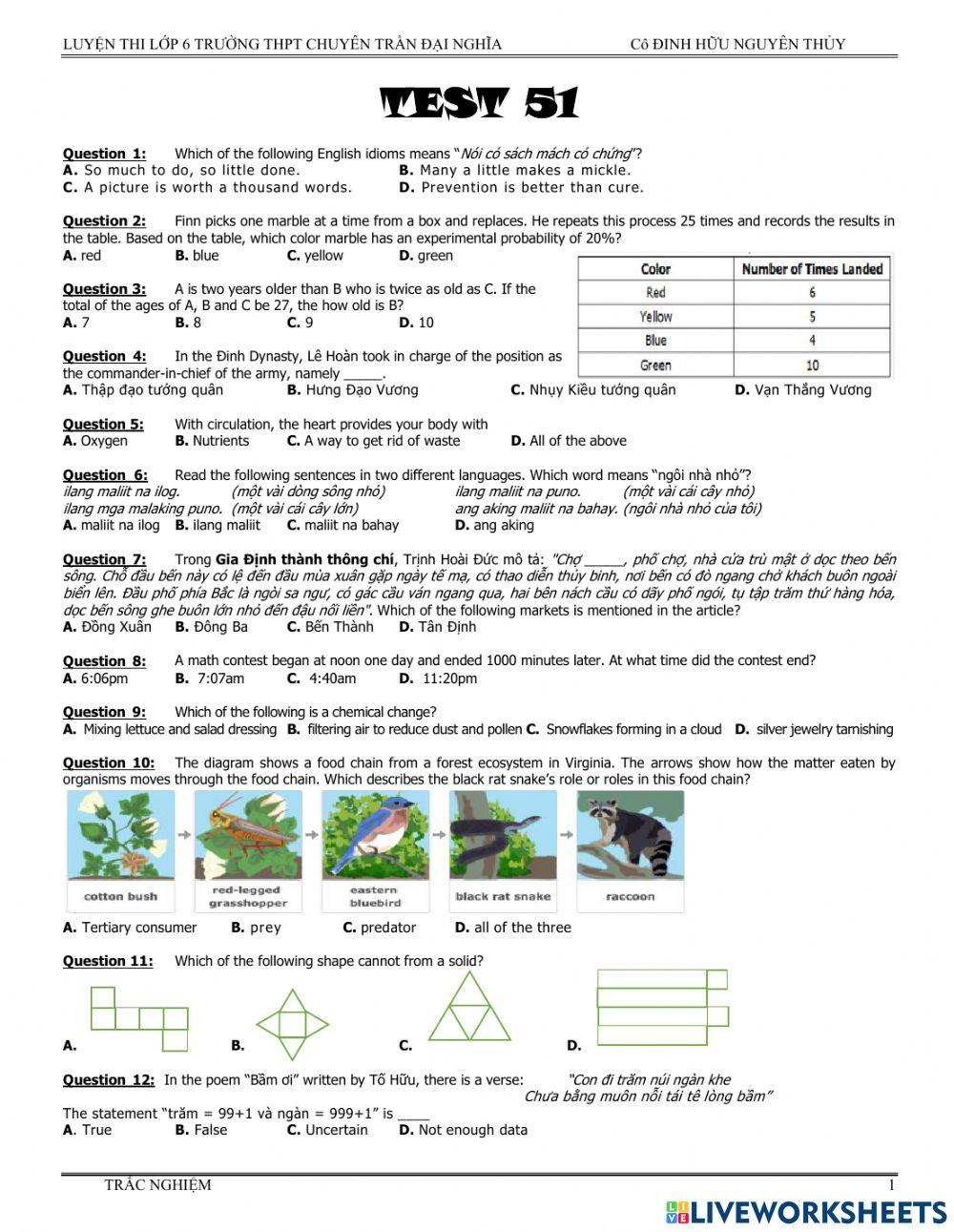 MCQ - Test 51 online exercise for | Live Worksheets