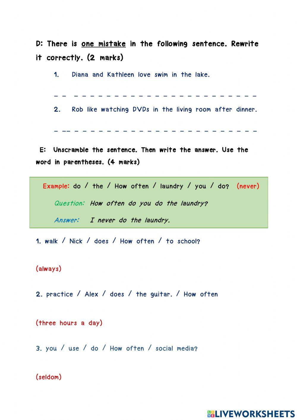 How often do you excercise? worksheet | Live Worksheets