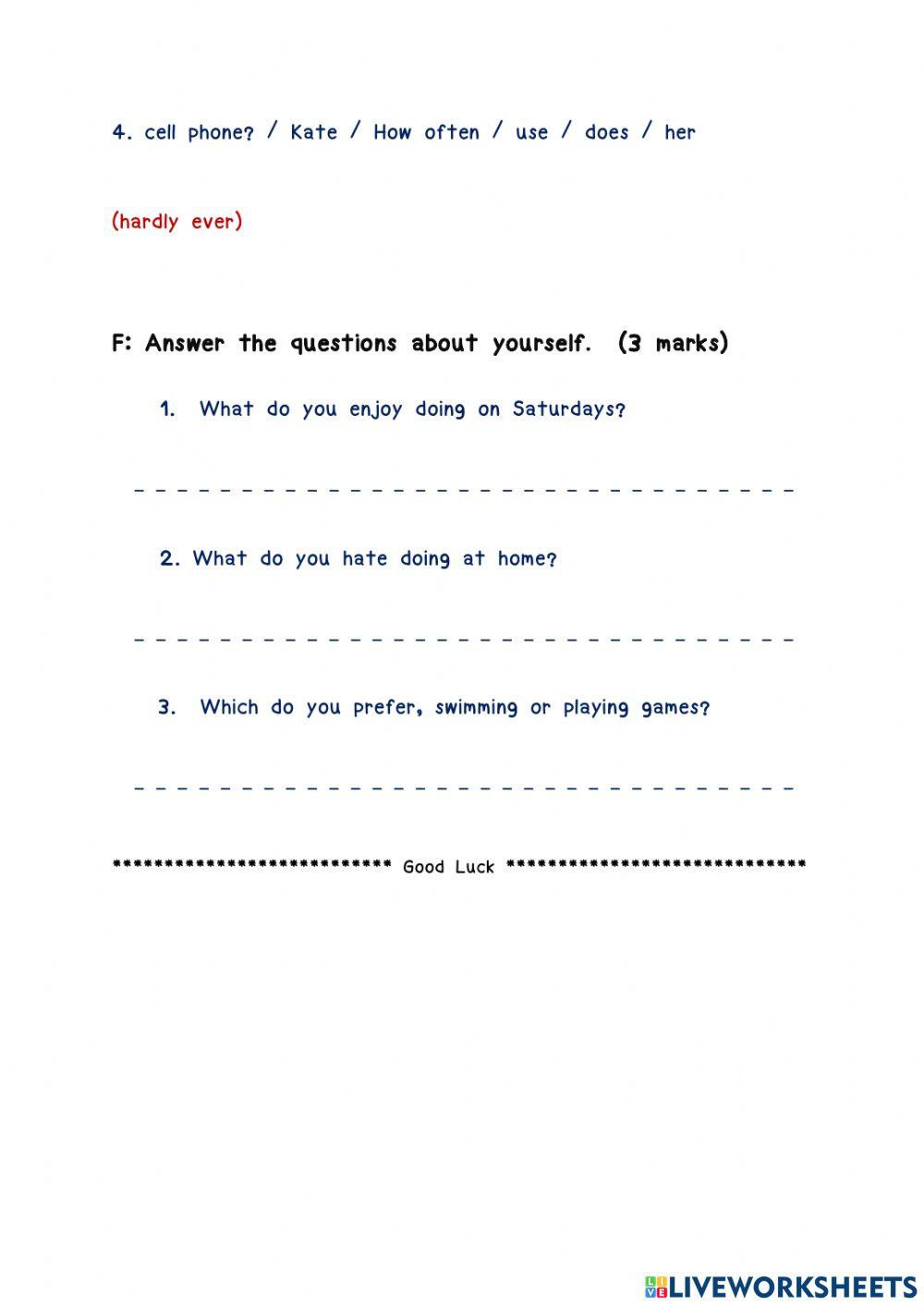 How often do you excercise? worksheet | Live Worksheets