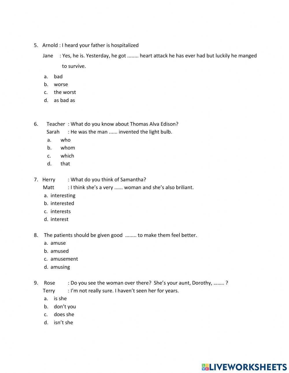 Test of English For Nurse Proficiency worksheet | Live Worksheets