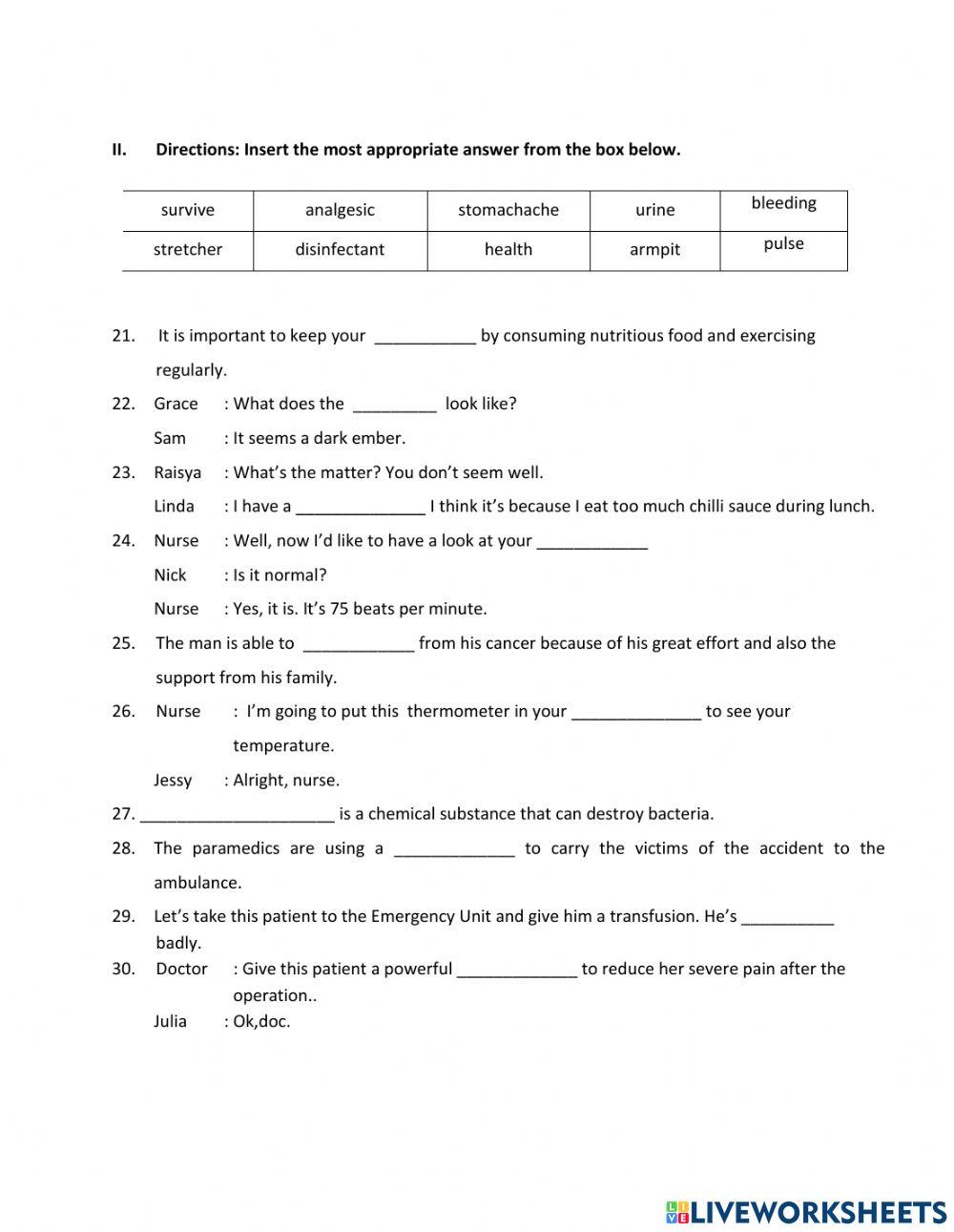 Test of English For Nurse Proficiency worksheet | Live Worksheets