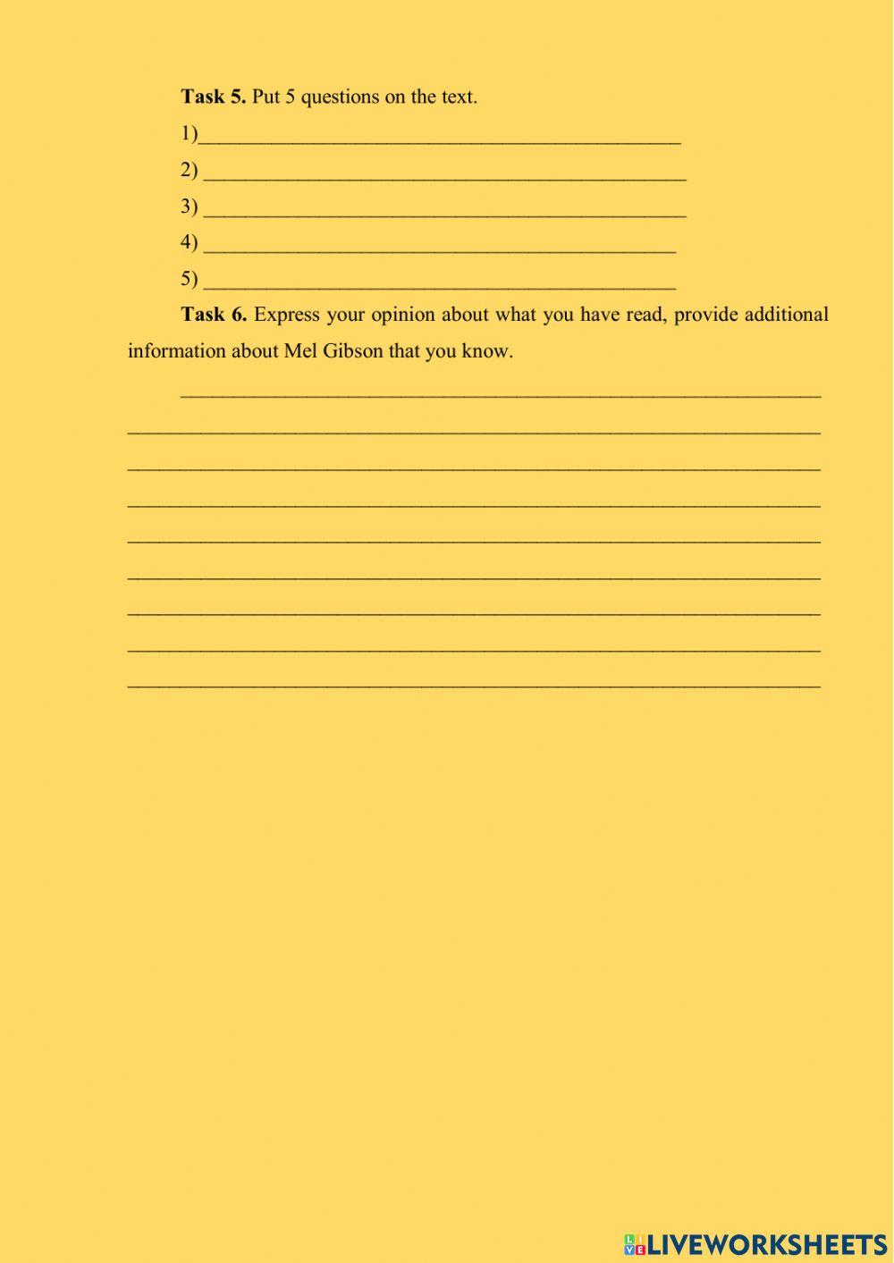 Famous Actors: Mel Gibson worksheet | Live Worksheets