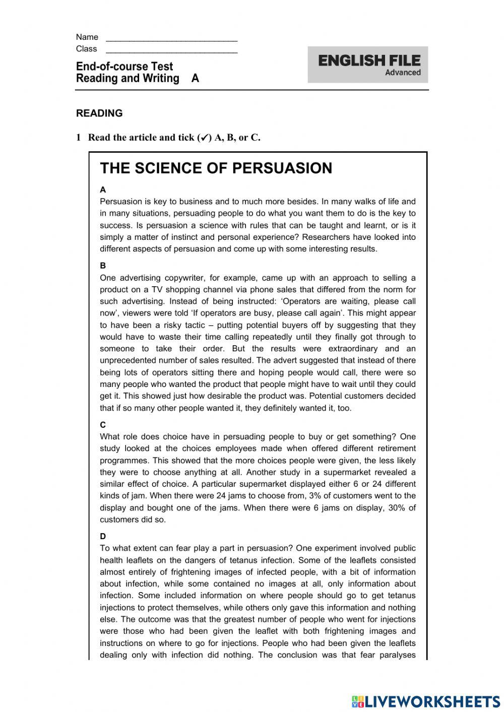 EF Advanced Final Test online exercise for | Live Worksheets