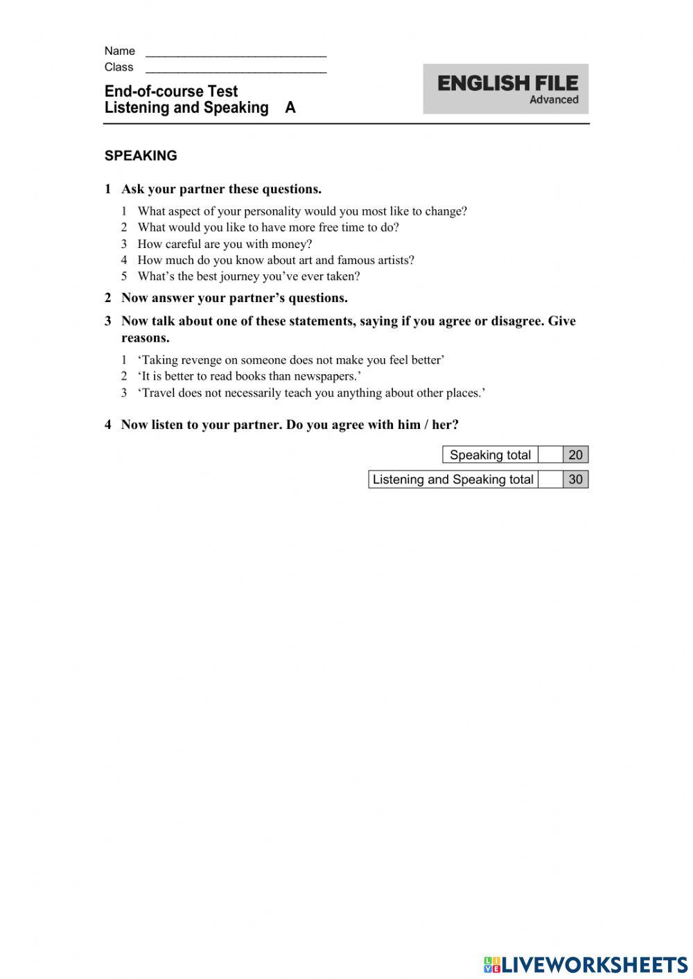 EF Advanced Final Test online exercise for | Live Worksheets