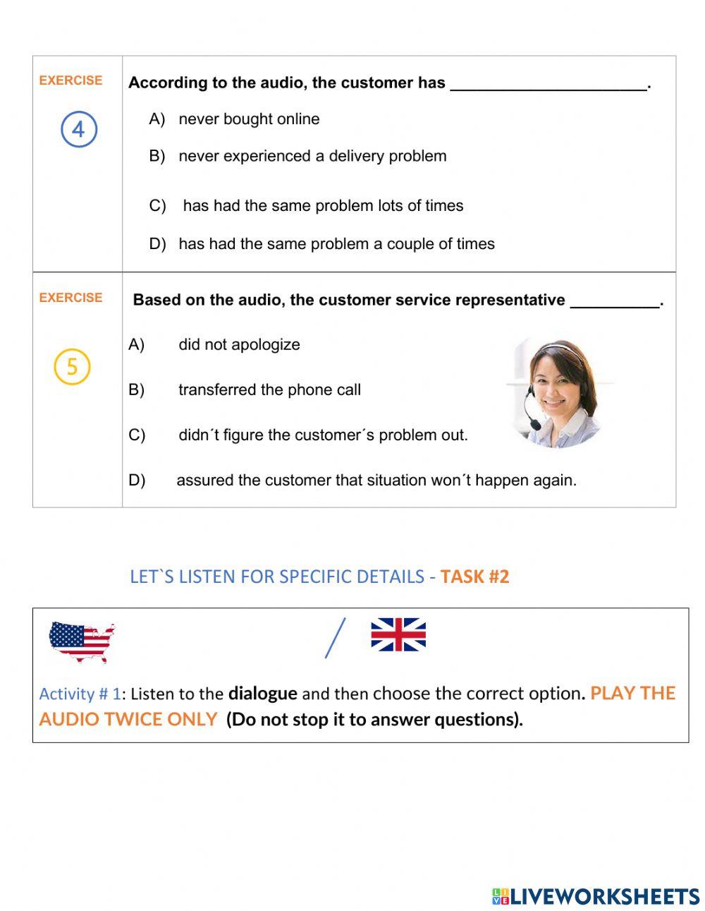 Customer service | Free Interactive Worksheets | 7028044