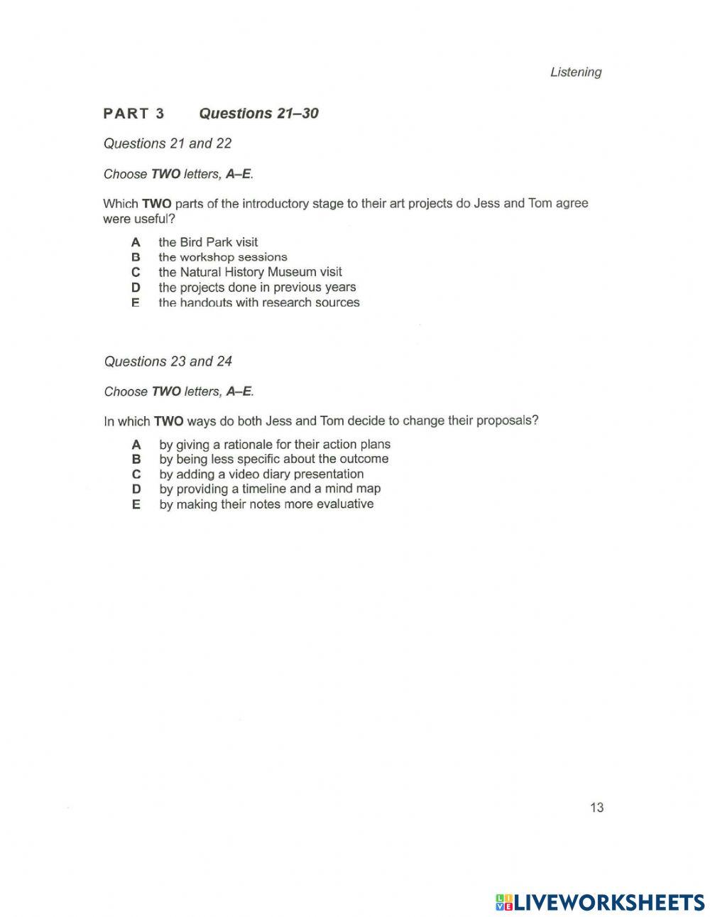 Cam 16-Test 1-Part3-4 online exercise for | Live Worksheets