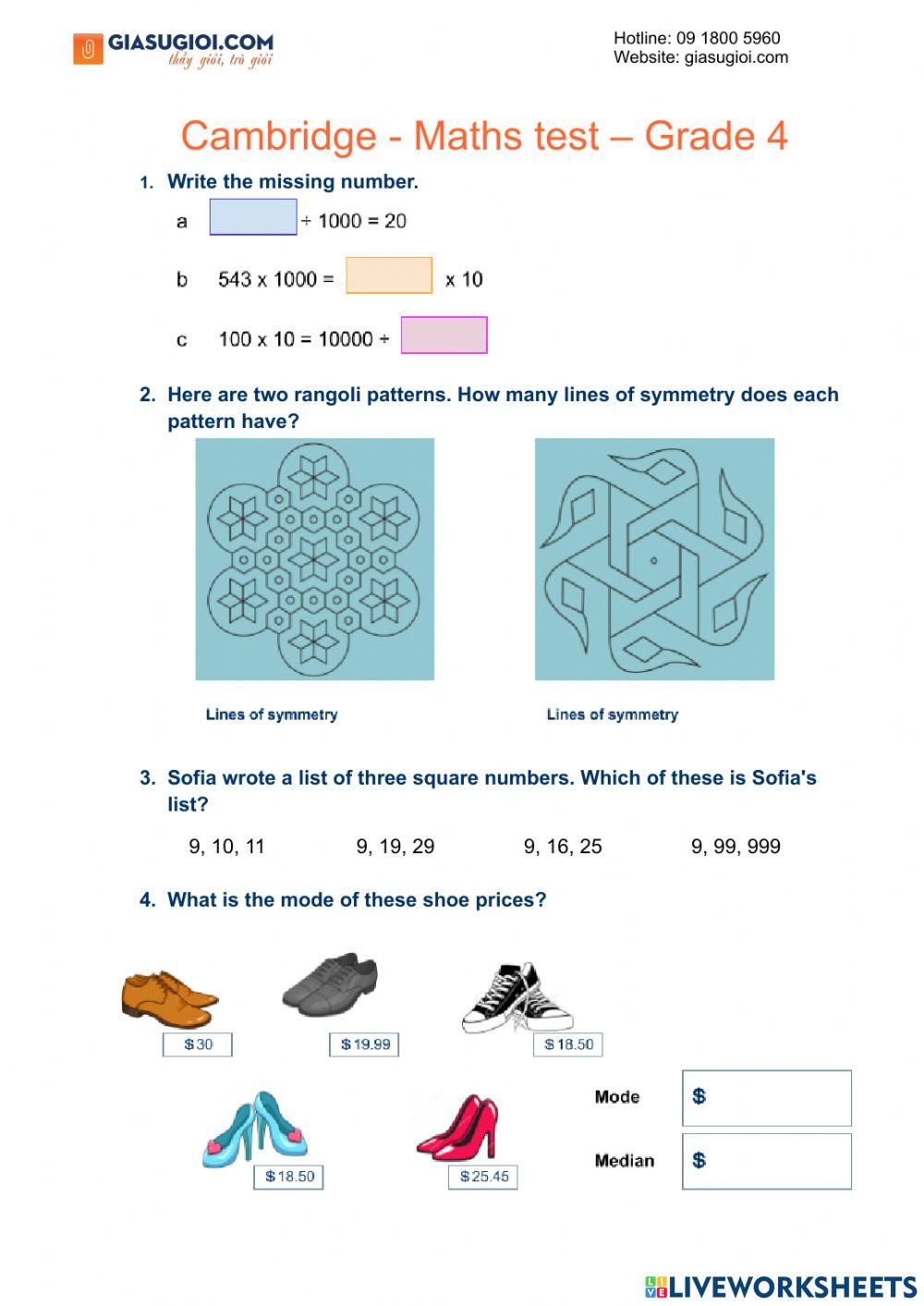 Cambridge - Mat… | Free Interactive Worksheets | 2560893