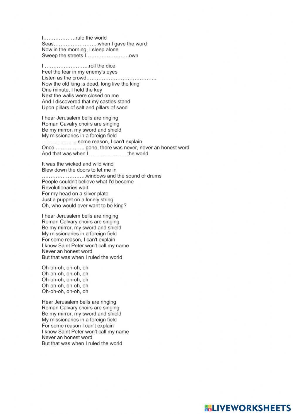 Used to - would song worksheet | Live Worksheets