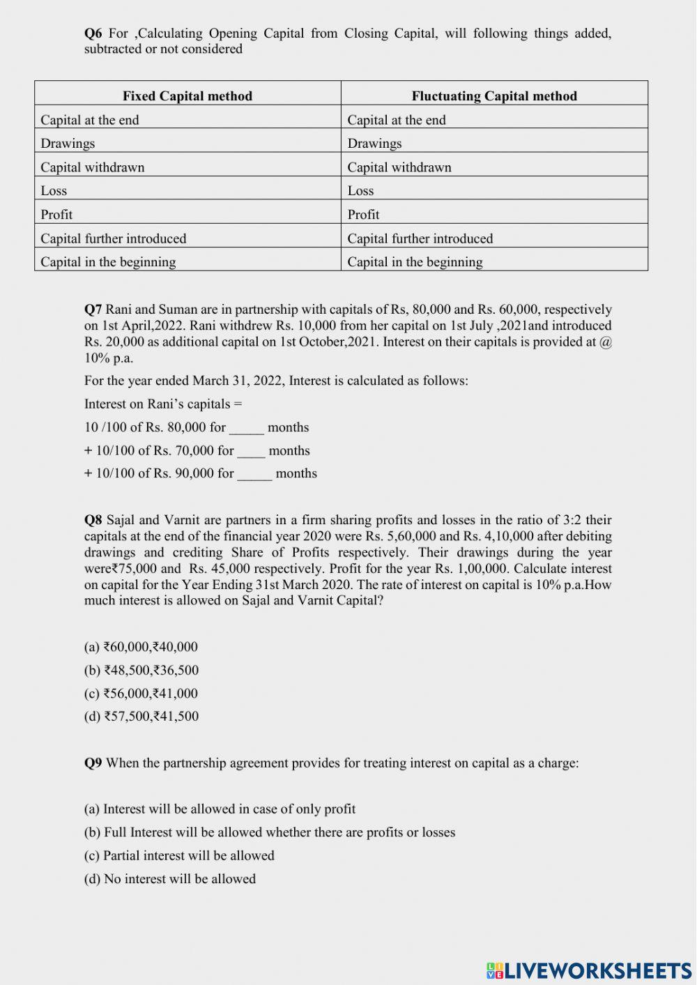 Interst on capital worksheet | Live Worksheets