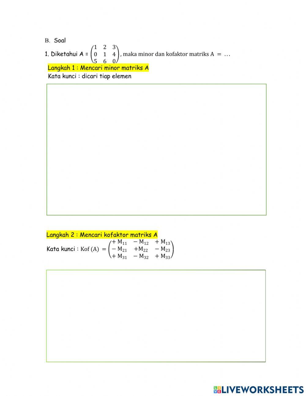 Minor dan kofaktor matriks worksheet | Live Worksheets