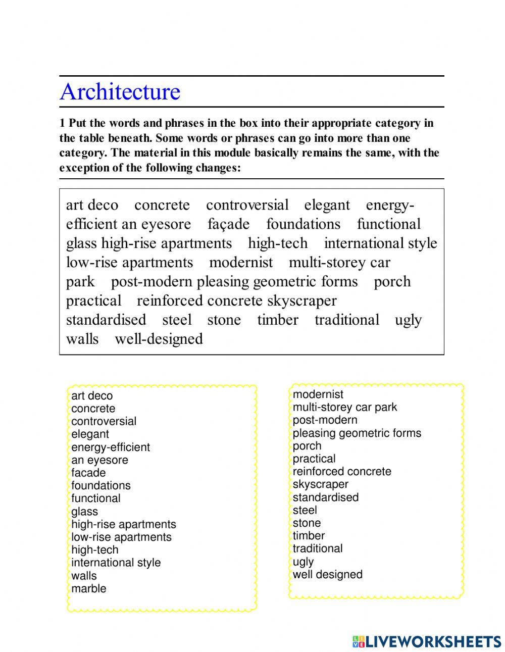 Architecture 1 7064288 | linhduong03 | Live Worksheets