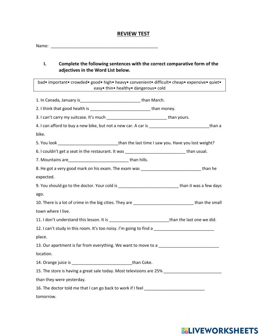 Review online exercise for 6 | Live Worksheets