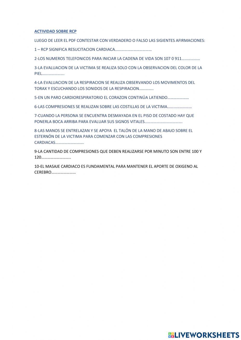 Rcp exercise | Live Worksheets