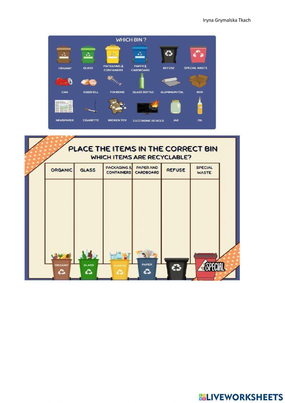 Which bin? worksheet | Live Worksheets