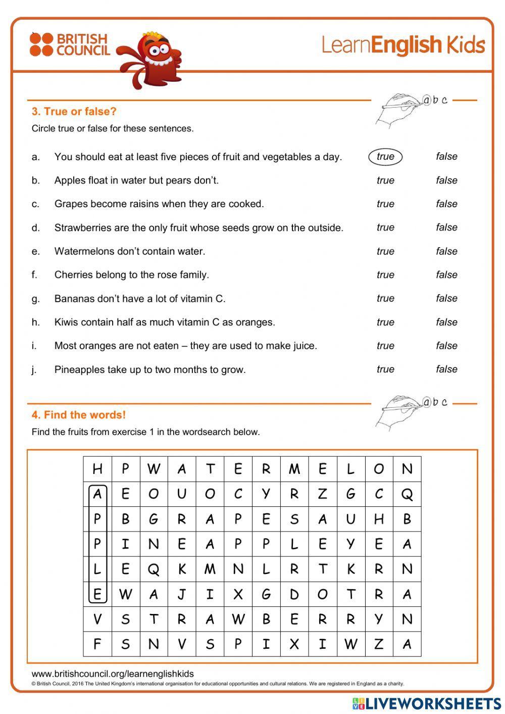 Vocabulary test about the topic: FRUIT online exercise for | Live ...