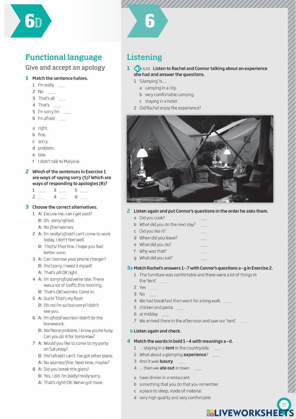 6D + listening worksheet | Live Worksheets