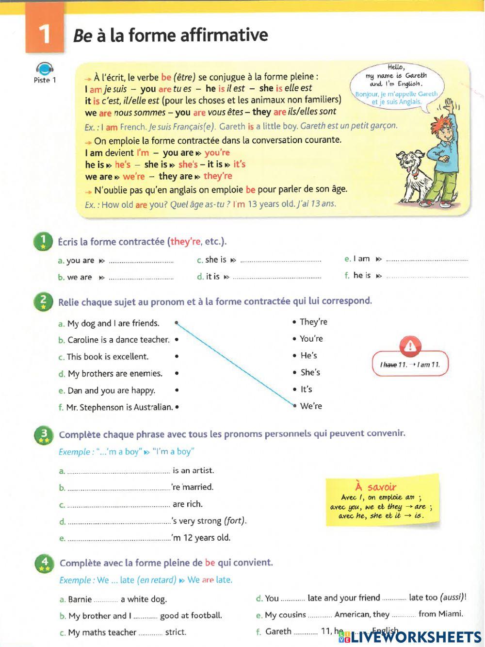 Be - forme affirmative worksheet | Live Worksheets