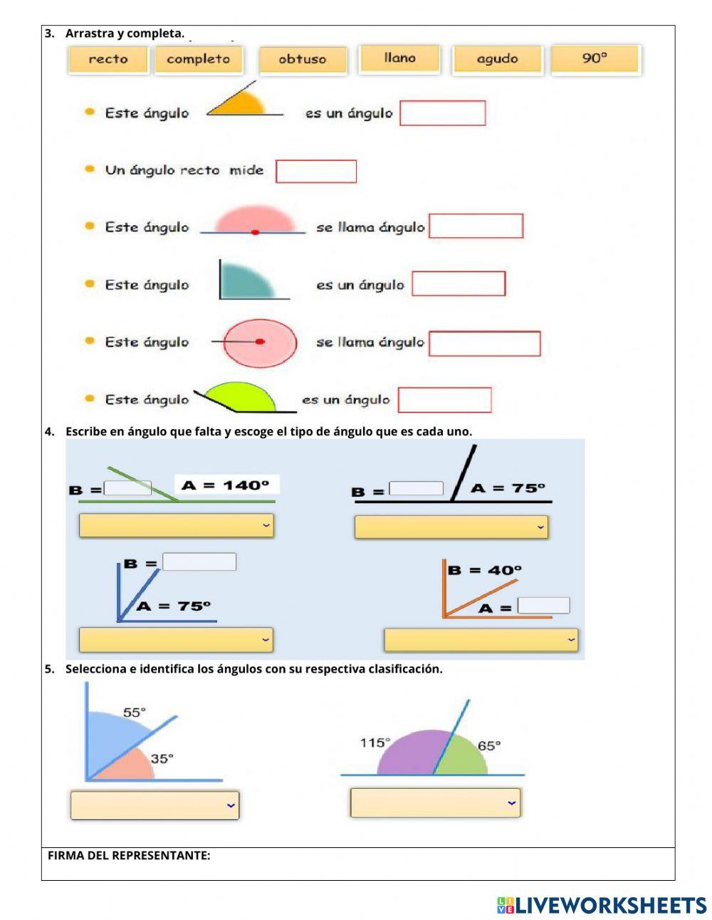 9º TAREA ÁNGULOS CLASIFICACIÓN-SUPLEMENTARIOS COMPLEMENTARIOS- online ...