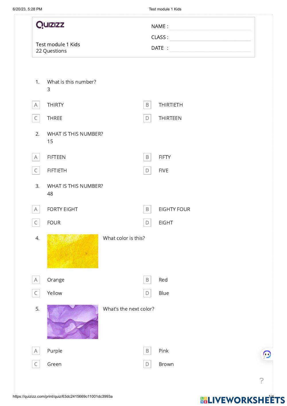 Module 1 activity for A1.1 | Live Worksheets