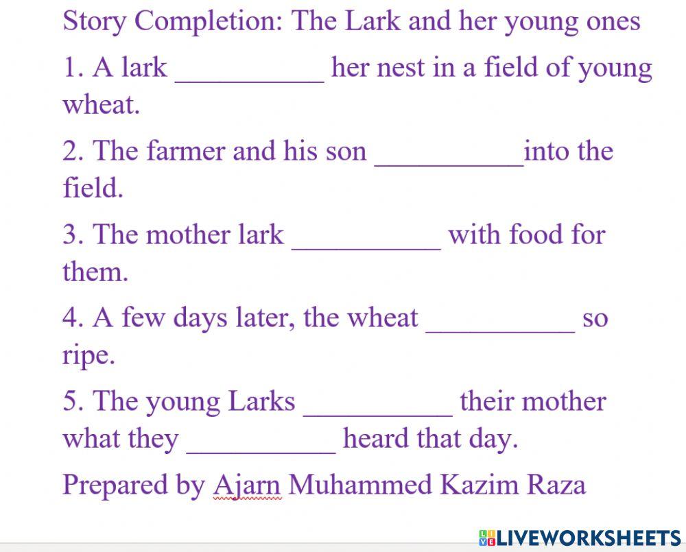 Story Completion: The Lark and her young ones by Teacher