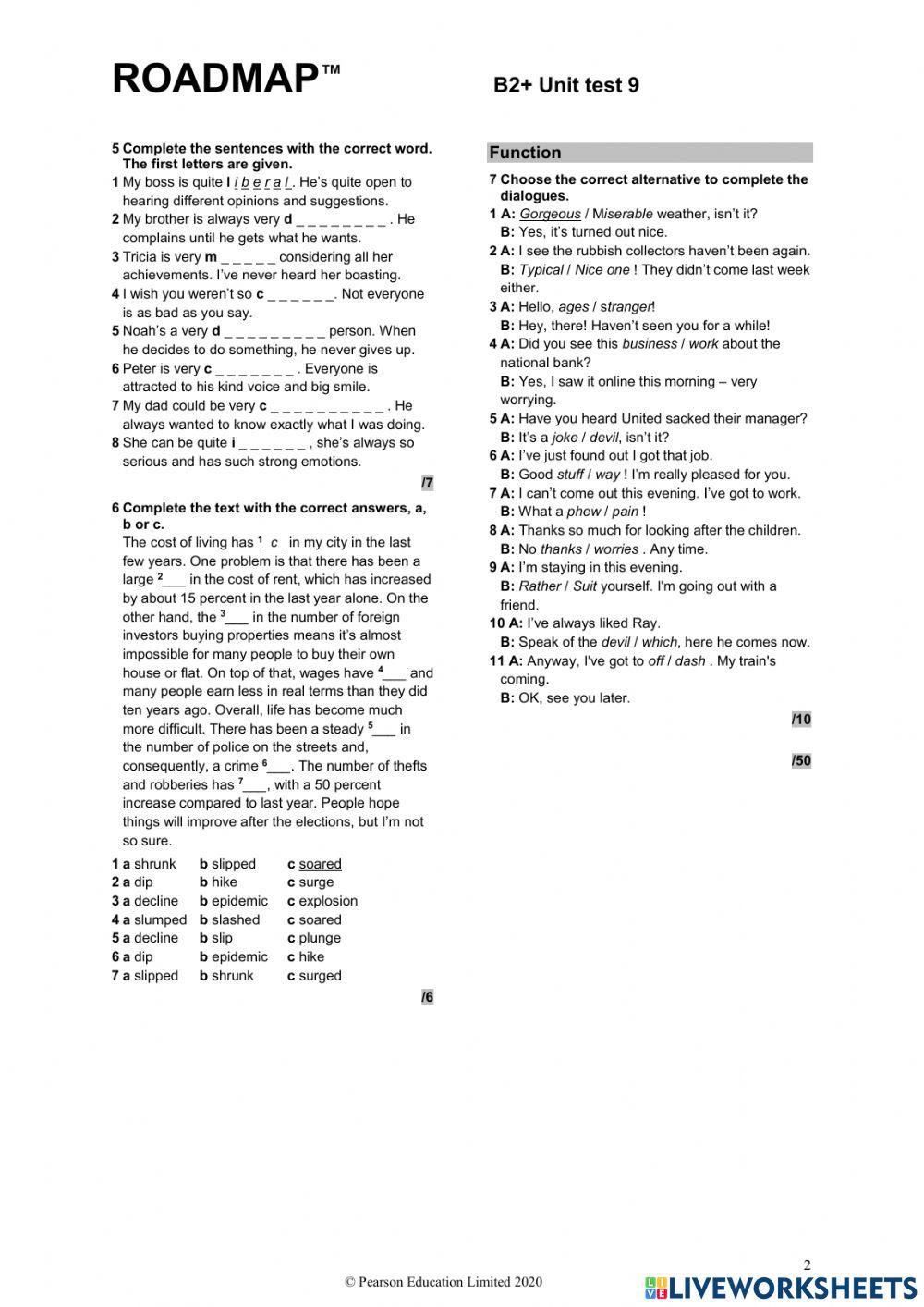 Roadmap b2+ tes… | Free Interactive Worksheets | 7065613