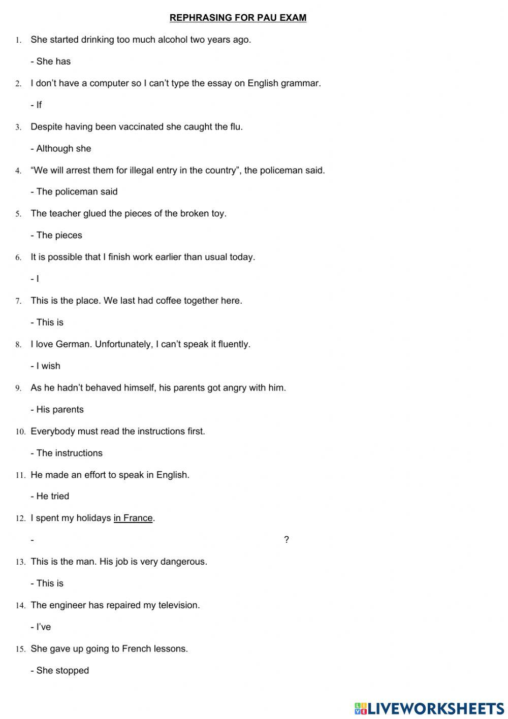 REPHRASING 1 7065674 | iesguadiana | Live Worksheets