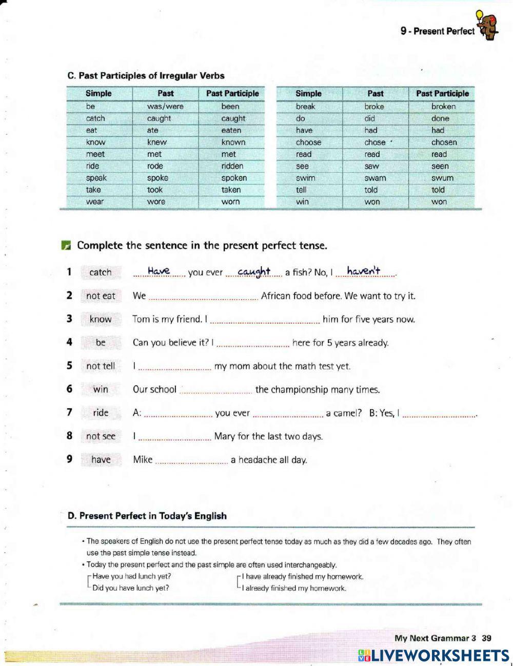 Present perfect | Free Interactive Worksheets | 7068110