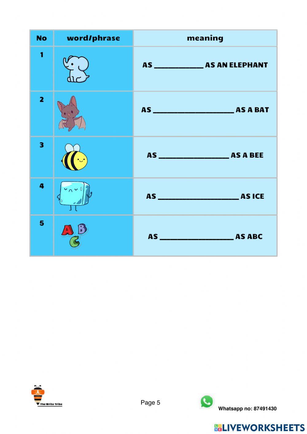Similes PART 1 worksheet | Live Worksheets