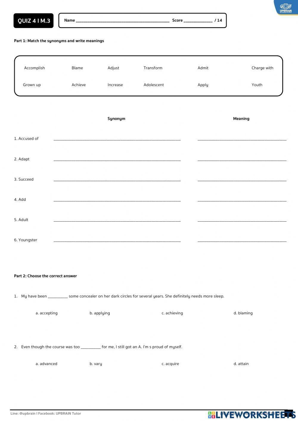 Quiz 4 m3 1.2023 worksheet | Live Worksheets