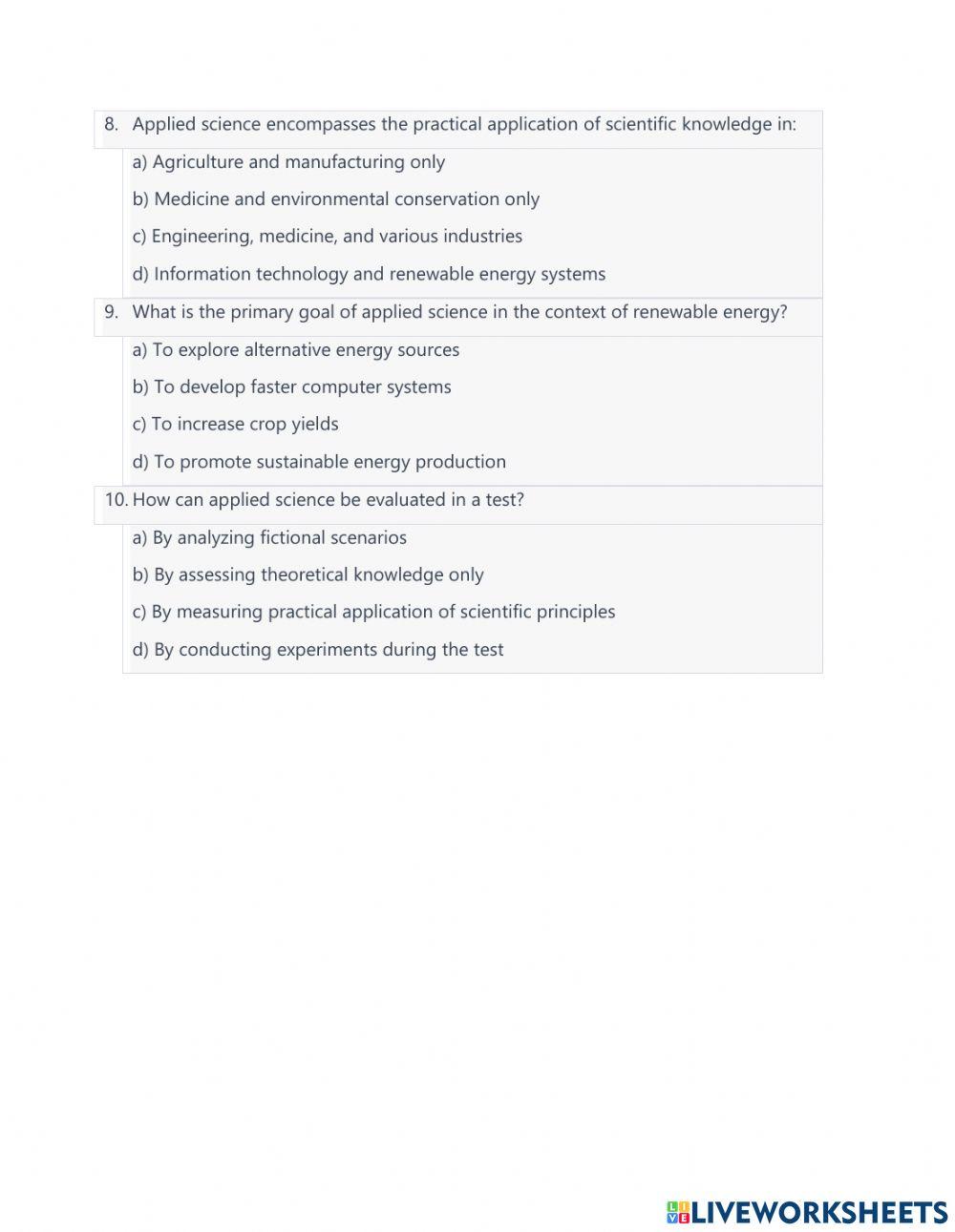 Applied Science: Theory and Practice worksheet | Live Worksheets
