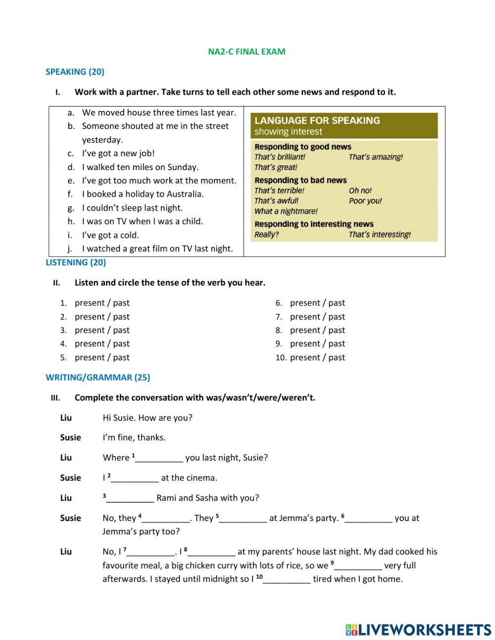 NA2C Final Exam 7068517 | davinia2008 | LiveWorksheets