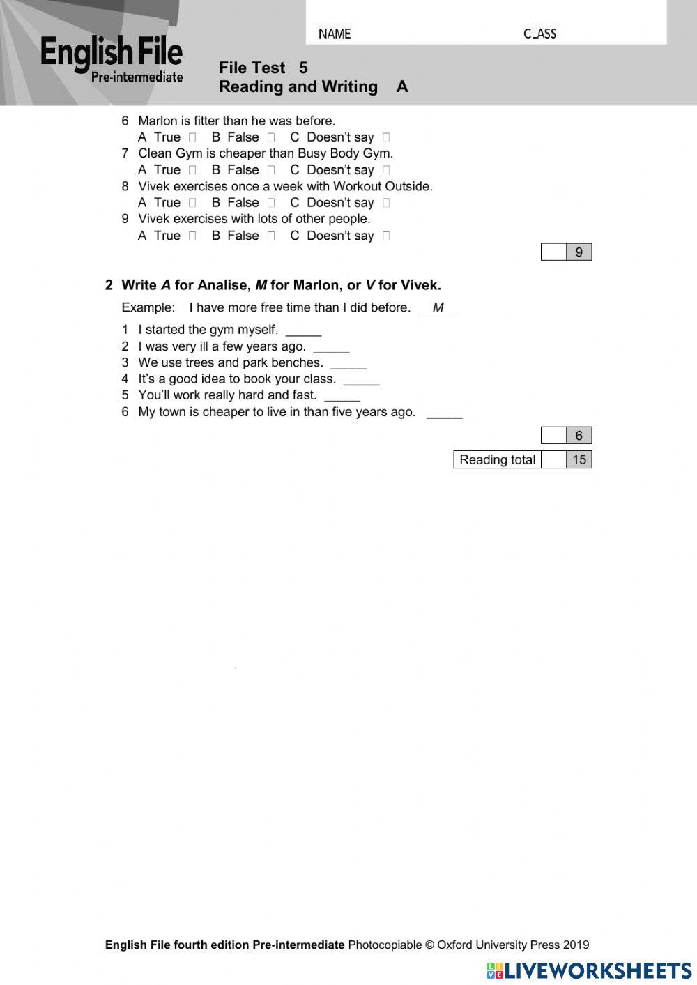EF Pre Int File… | Free Interactive Worksheets | 7038647