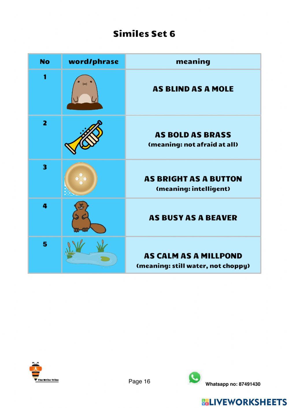Similes PART 3 7068527 | sabreena | Live Worksheets