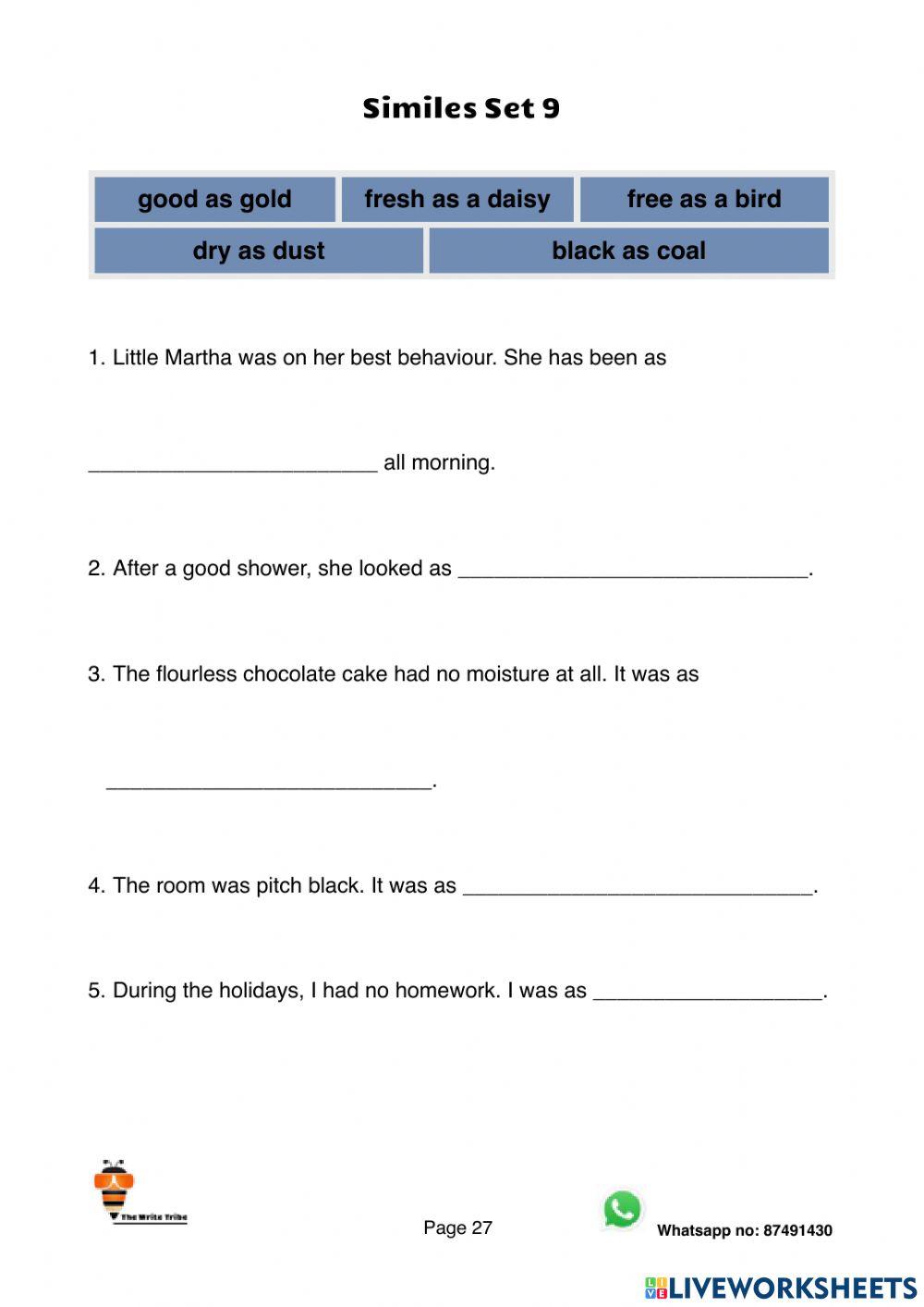 Similes PART 5 | Free Interactive Worksheets | 7068532