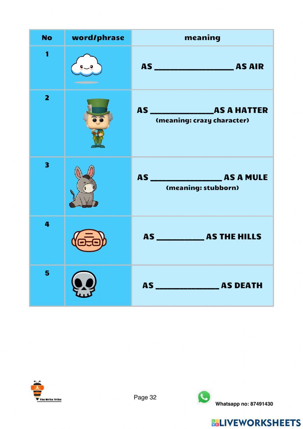 Similes PART 6 worksheet | Live Worksheets