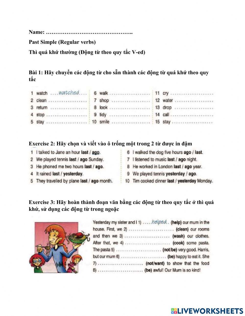 Past simple - regular verbs online activity for Grade 5 | Live Worksheets