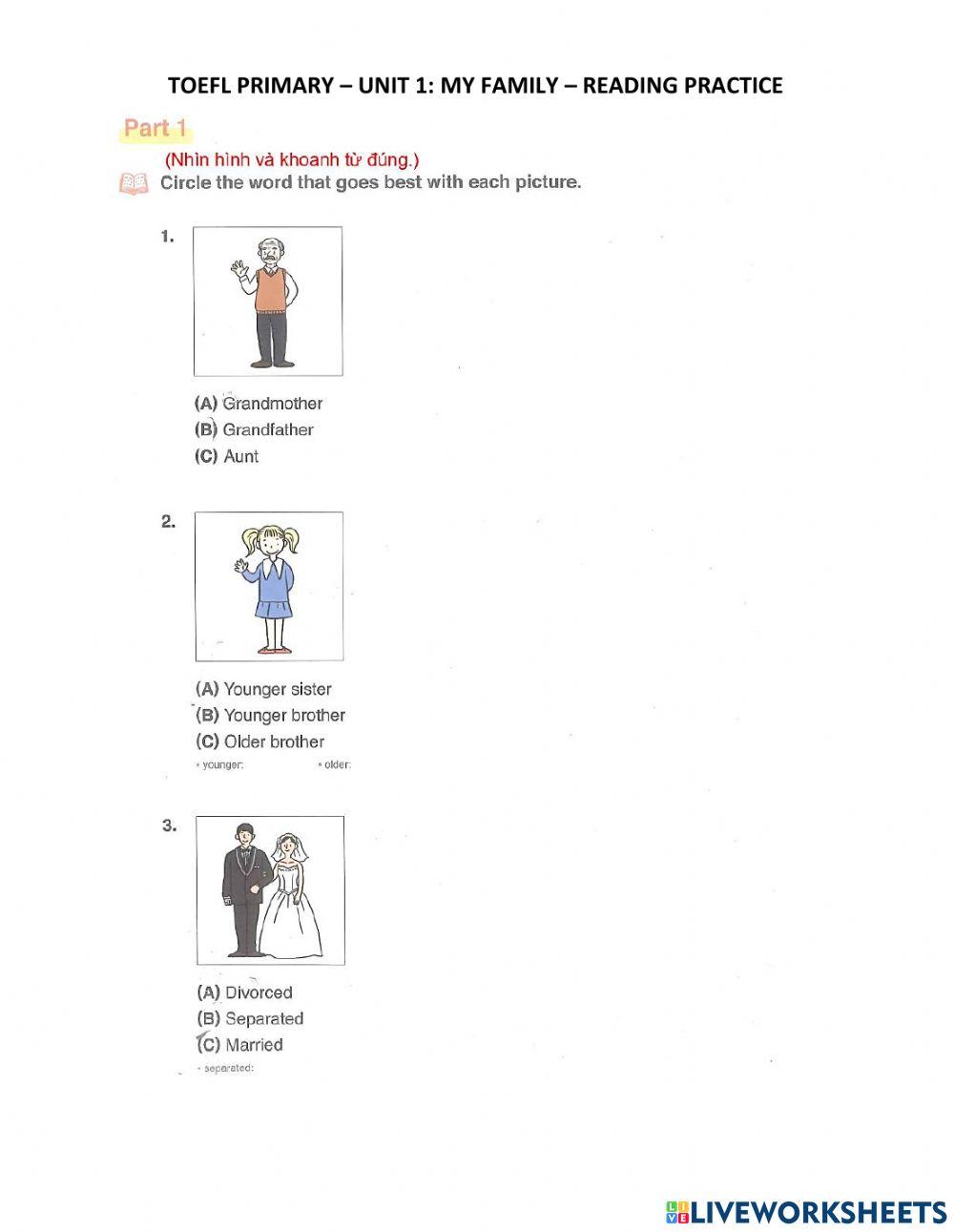 Toefl primary-S1-U1-Reading Practice online exercise for | Live Worksheets