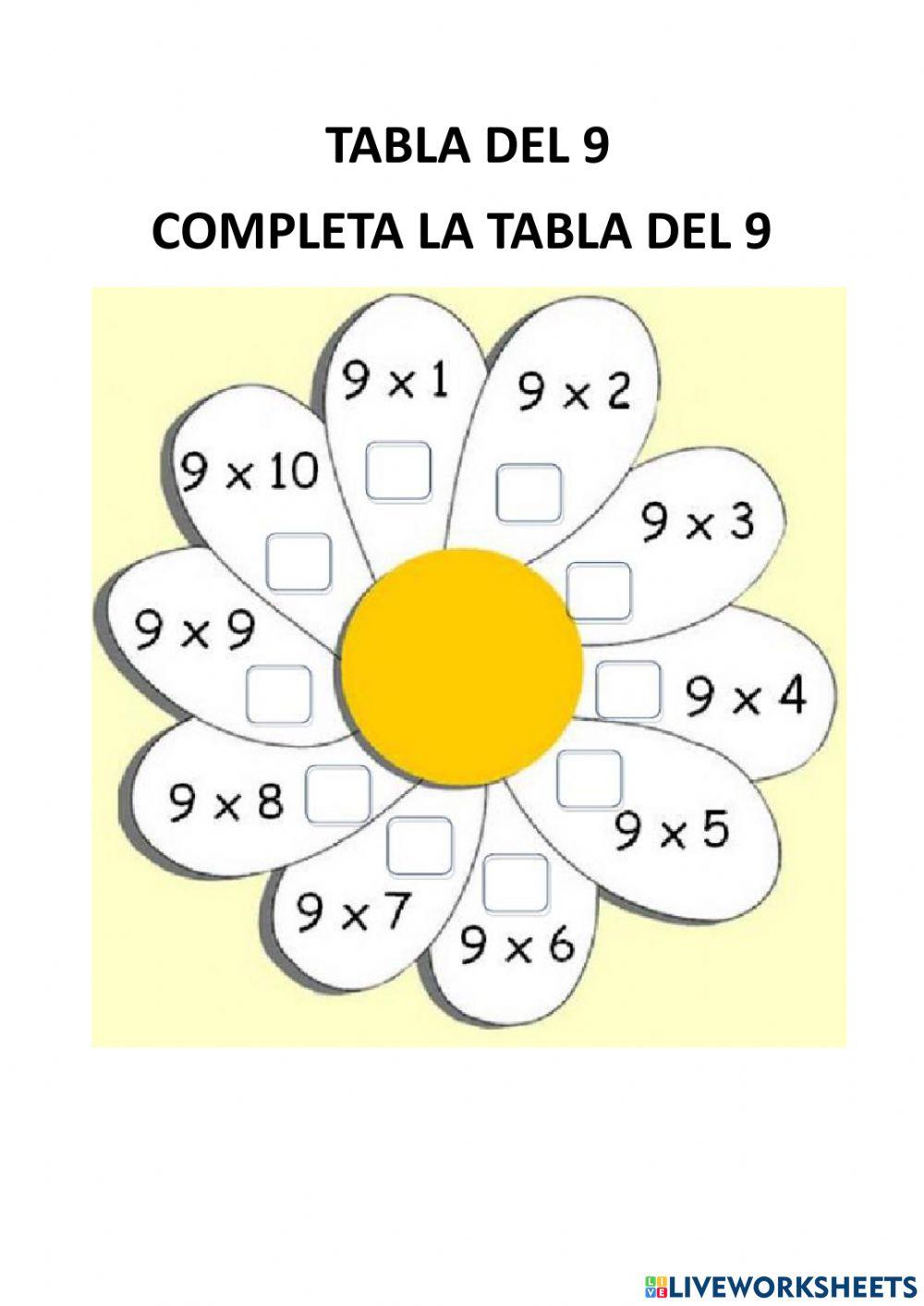 Tabla del 9 worksheet for 3º | Live Worksheets